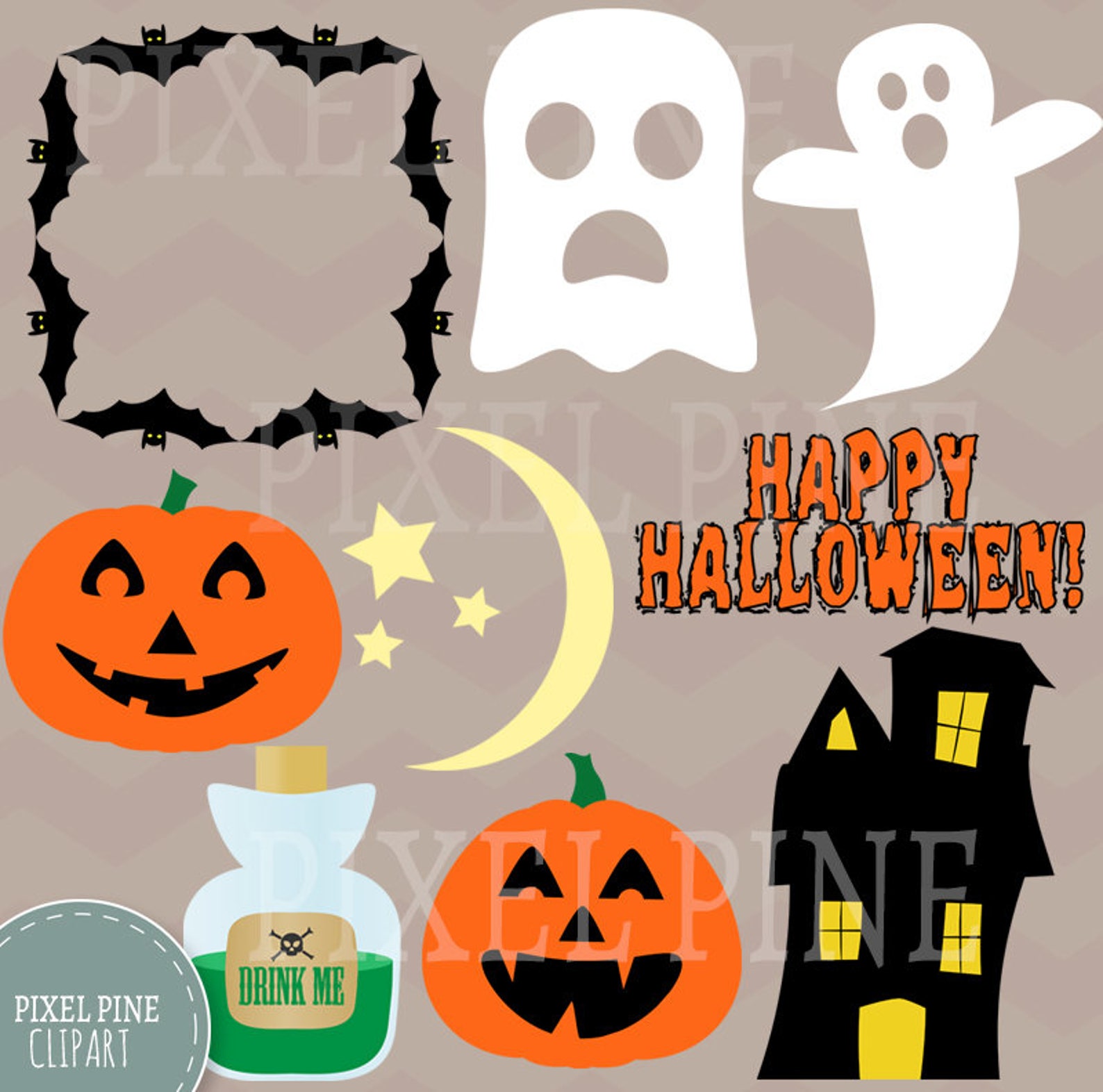 Halloween Clipart Set, 30 Pngs, 5 Halloween Digital Paper Jpgs ...