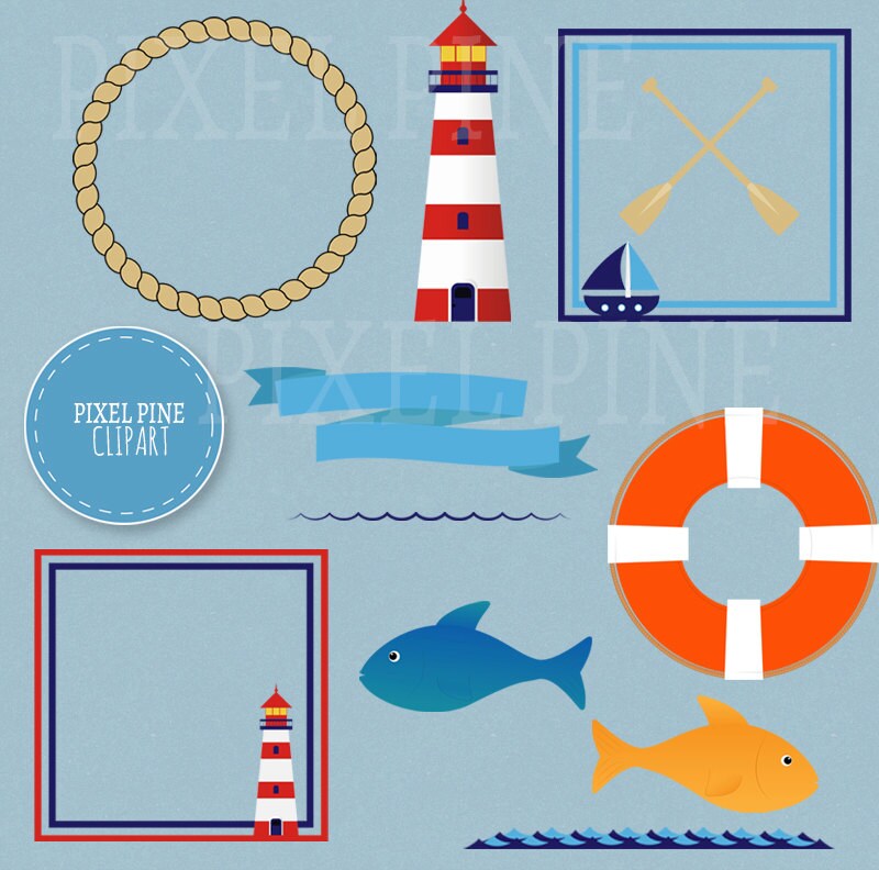Nautical Clipart Set, 35 Pngs, 5 Nautical Digital Paper Jpgs ...