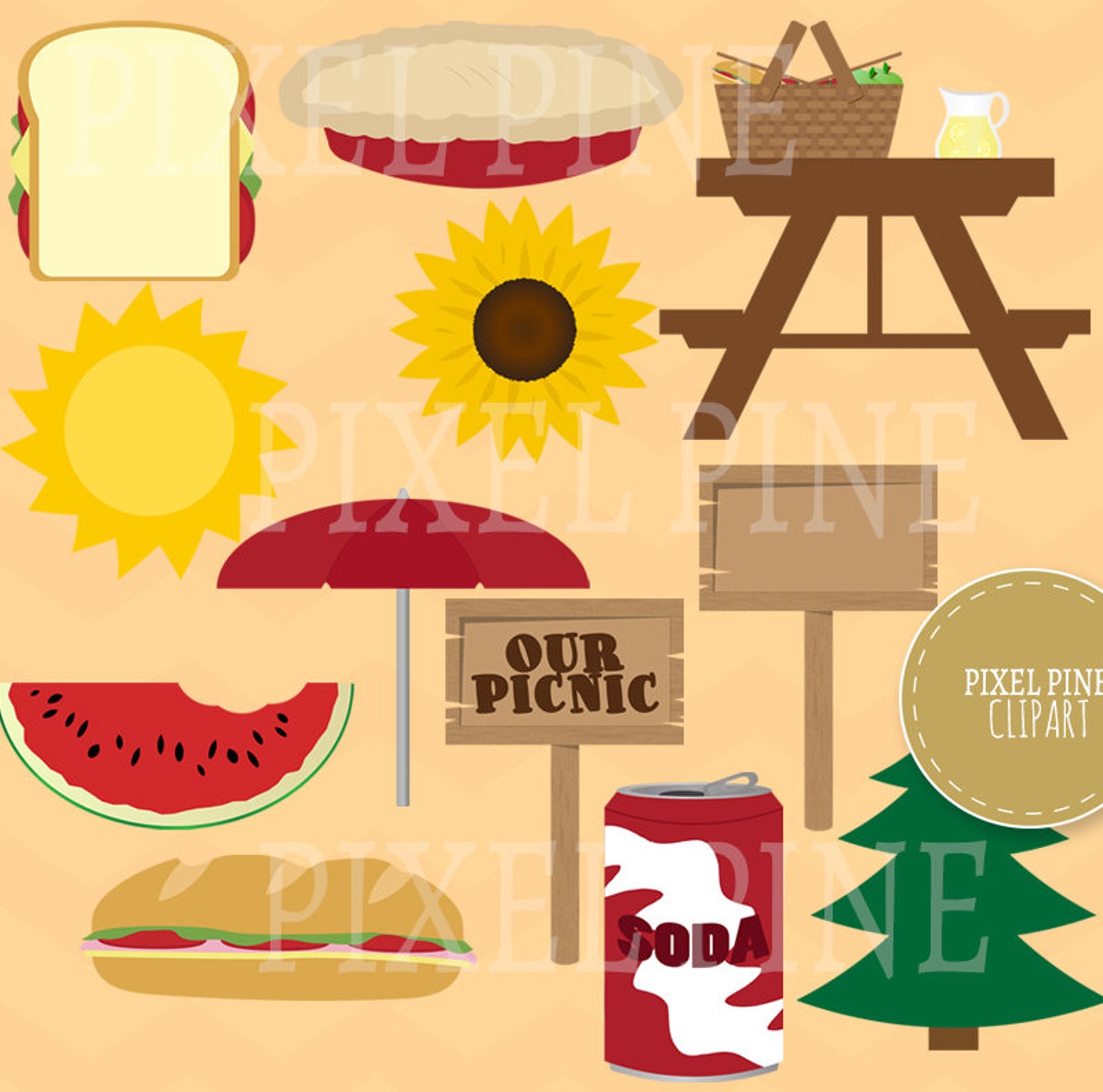 Picnic Clipart Set Summer Picnic Clipart 33 Pngs 5 Picnic | Etsy
