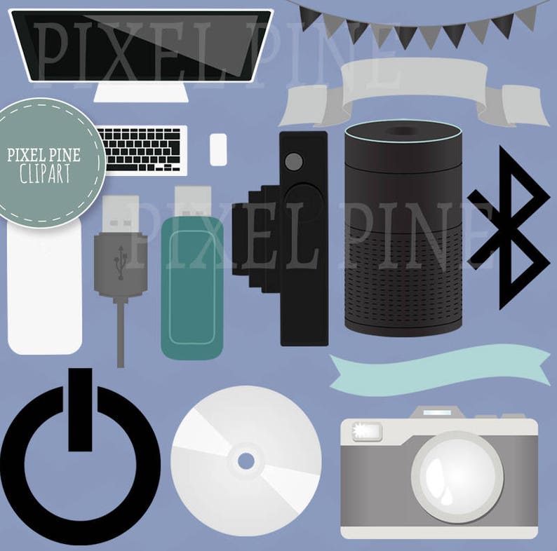 Gadgets Clipart, Technology Themed 35 Pngs, 5 Gadget Digital Paper Jpgs ...