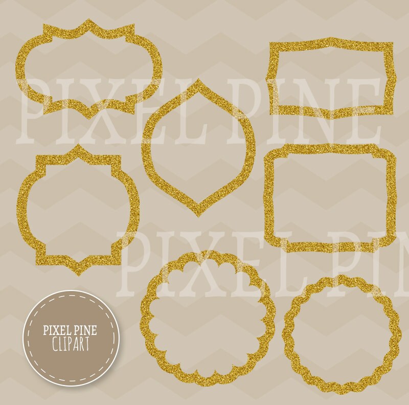 Gold Glitter Clipart Frames, 15 Pngs, Commercial Use, Gold Glitter ...
