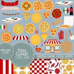 Pizza Clipart Set, 39 Pngs, 5 Pizza Party Digital Paper Jpgs ...