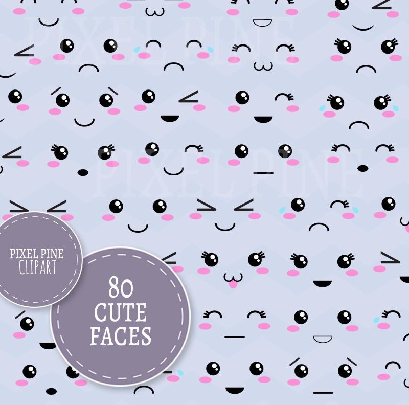 Kawaii Faces Clipart Set Pngs Cute Faces Clipart Cute Etsy | My XXX Hot ...