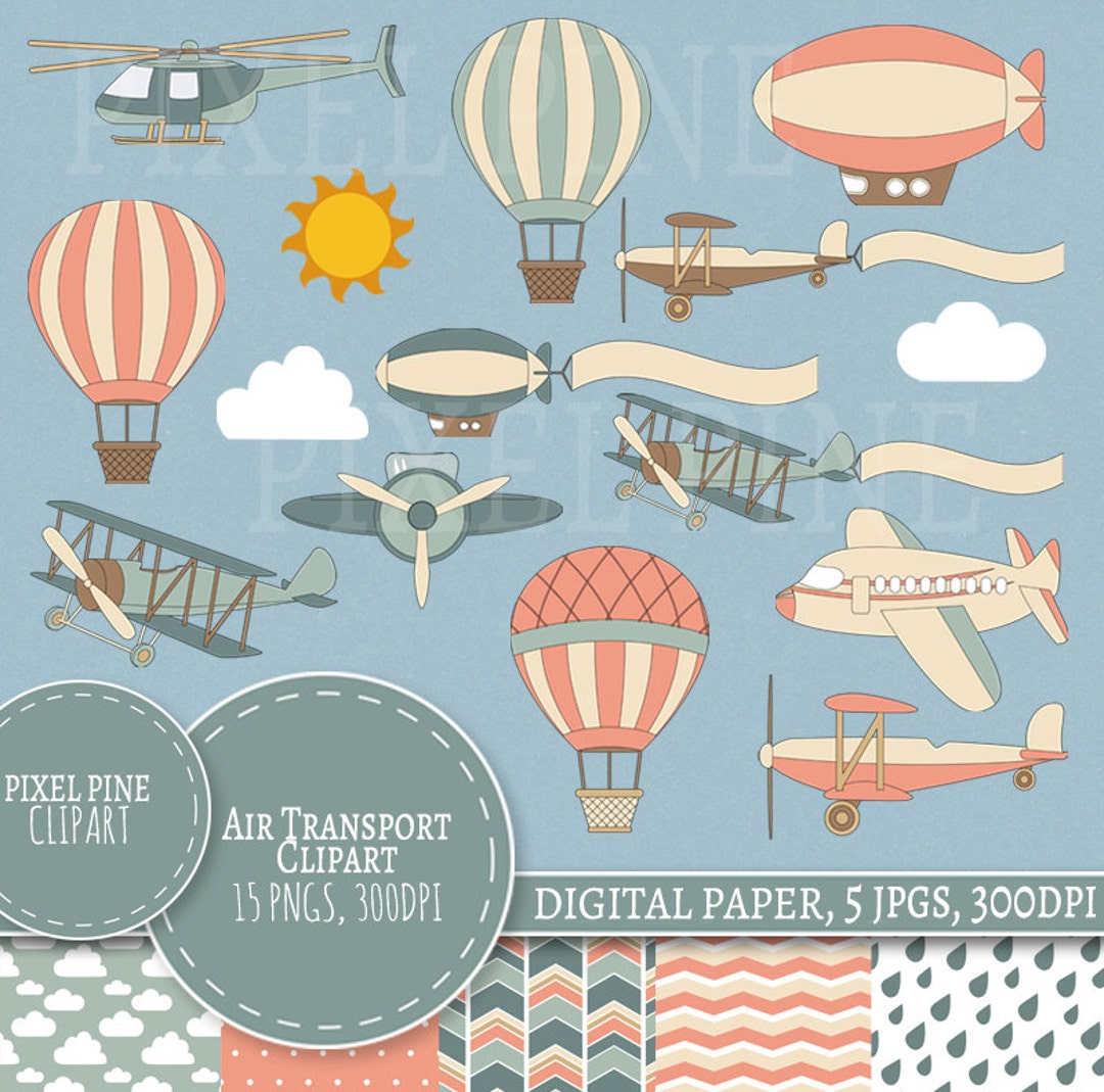 Air Transport Clipart Set, Commercial Use, Digital Paper and Transport ...
