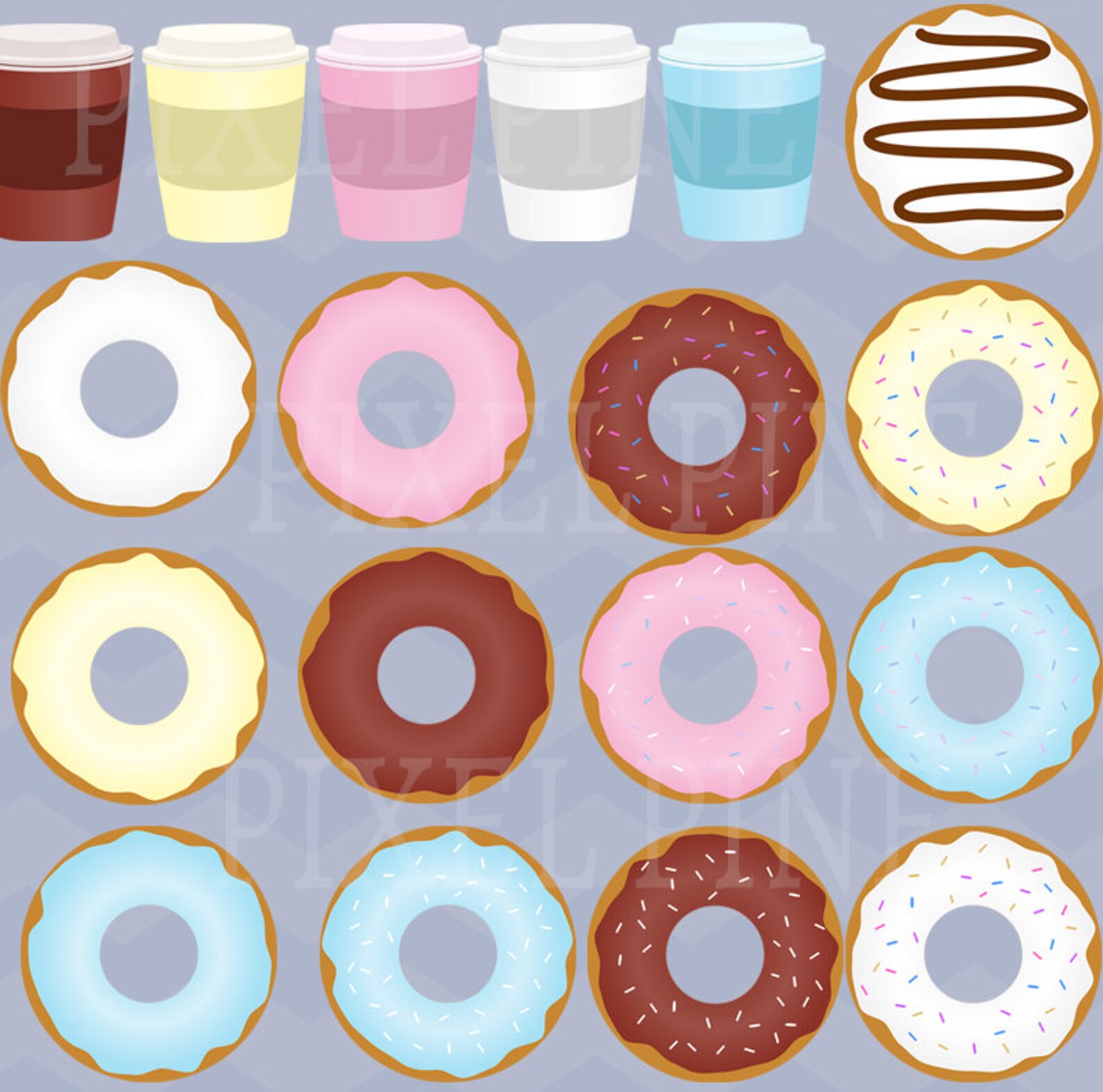 Donut Clipart, Colourful Donut Clip Art 50 Pngs, 10 Donut Digital Paper ...