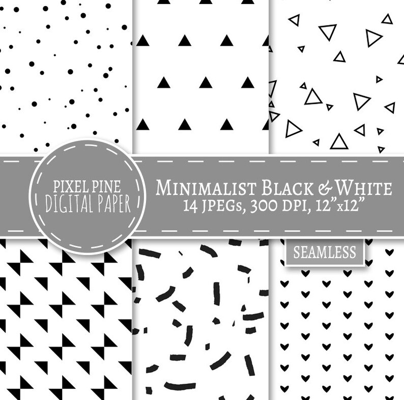 Minimalist Digital Paper Minimalist Black and White paper 14 | Etsy