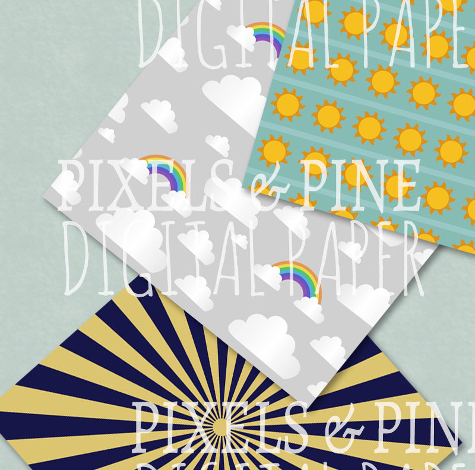 Weather Digital Paper Rain Weather Digital Paper Sunny 14 | Etsy