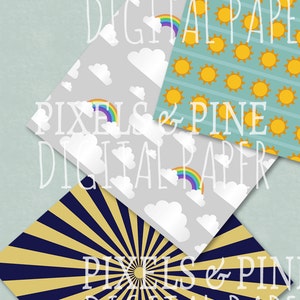 Weather Digital Paper Rain Weather Digital Paper Sunny 14 | Etsy