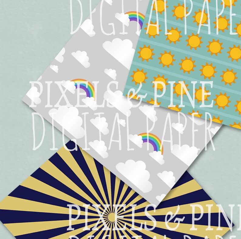 Weather Digital Paper Rain Weather Digital Paper Sunny 14 | Etsy