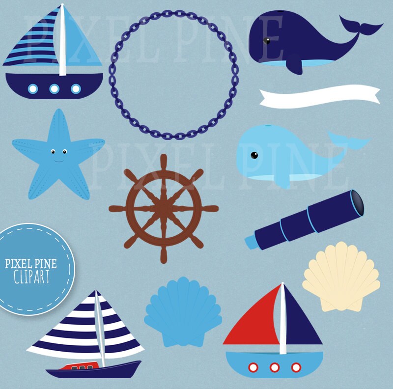 Nautical Clipart Set, 35 Pngs, 5 Nautical Digital Paper Jpgs ...