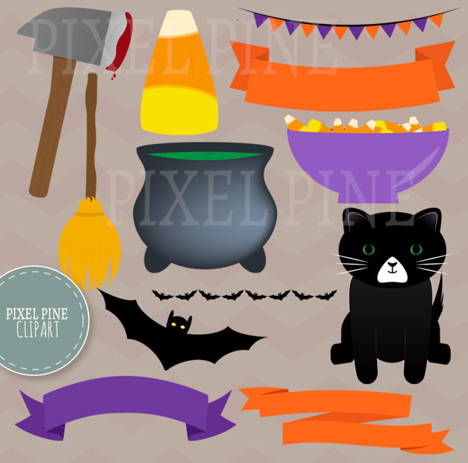 Halloween Clipart Set, 30 Pngs, 5 Halloween Digital Paper Jpgs ...
