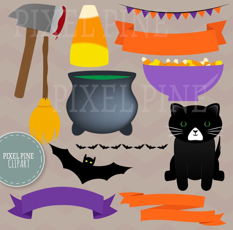 Halloween Clipart Set, 30 Pngs, 5 Halloween Digital Paper Jpgs ...