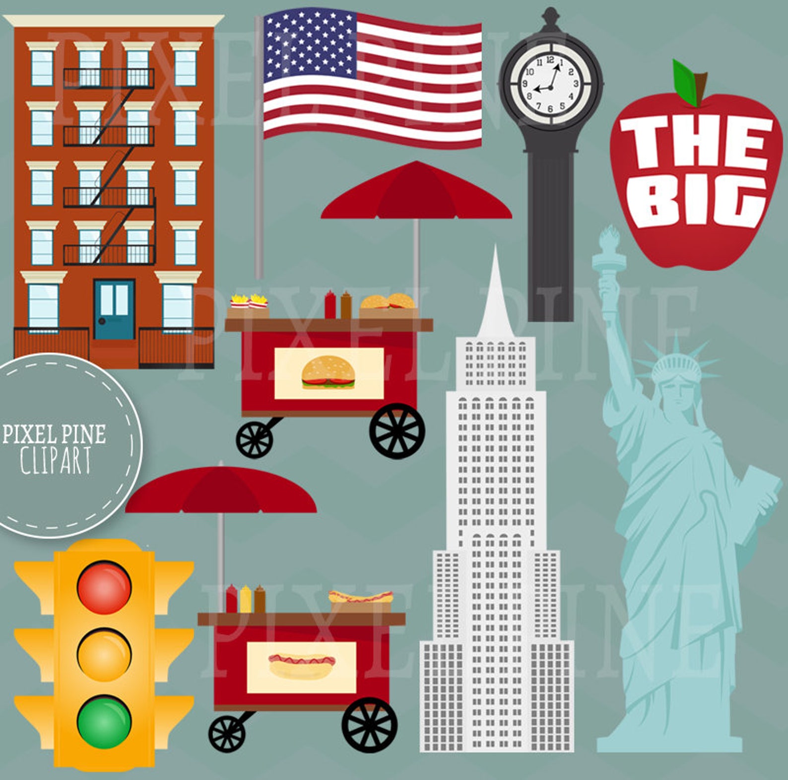 New York Clipart, New York Themed Clipart, 33 Pngs, 5 New York Digital ...