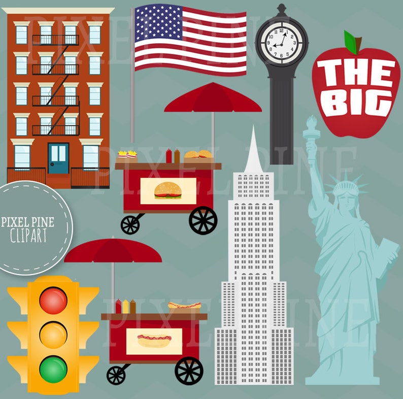 New York Clipart, New York Themed Clipart, 33 Pngs, 5 New York Digital ...