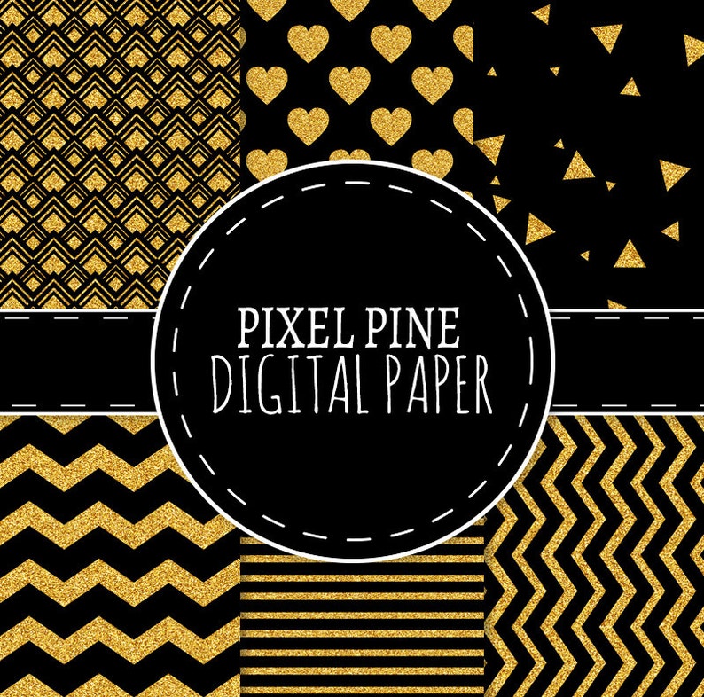 Gold Glitter Digital Paper Black and Gold Glitter, 12 Jpgs Commercial ...