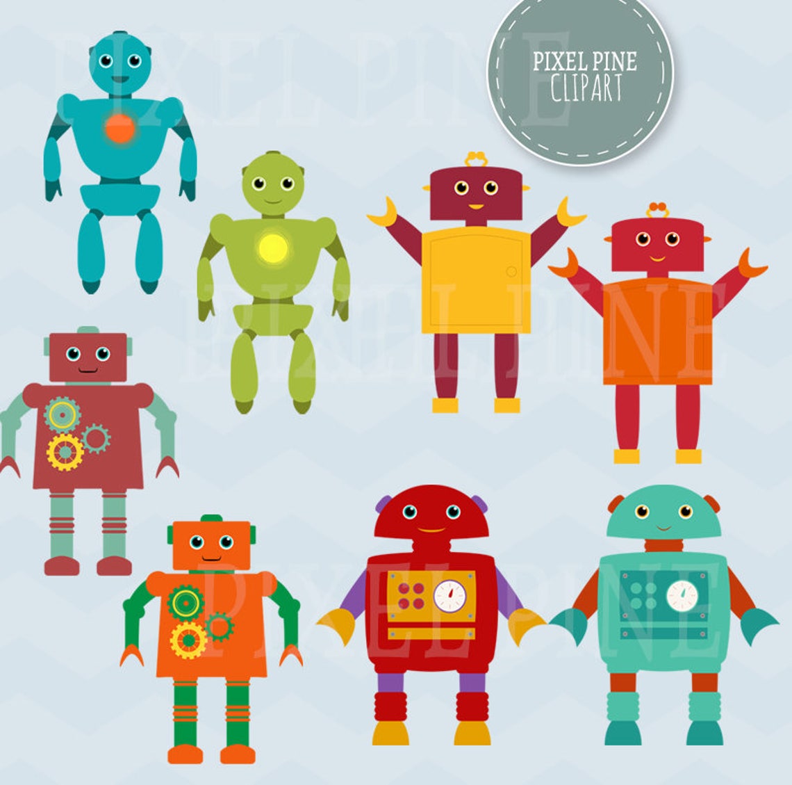 Robot Clipart Set Cute Robot Clip Art 30 Pngs Robot Pngs - Etsy