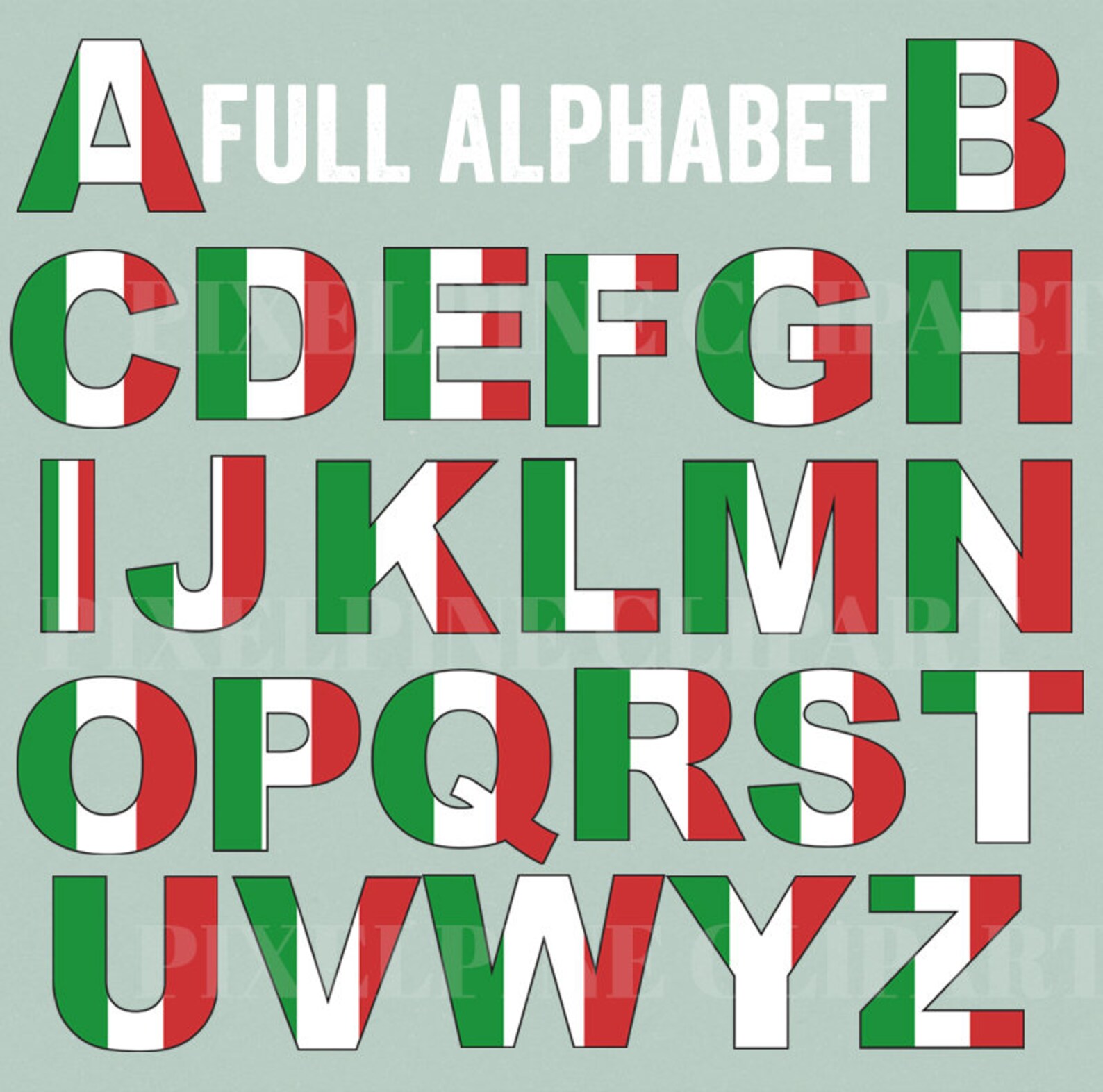 Italian Flag Alphabet Clipart, Italian Letters Alphabet, ABC Italian ...