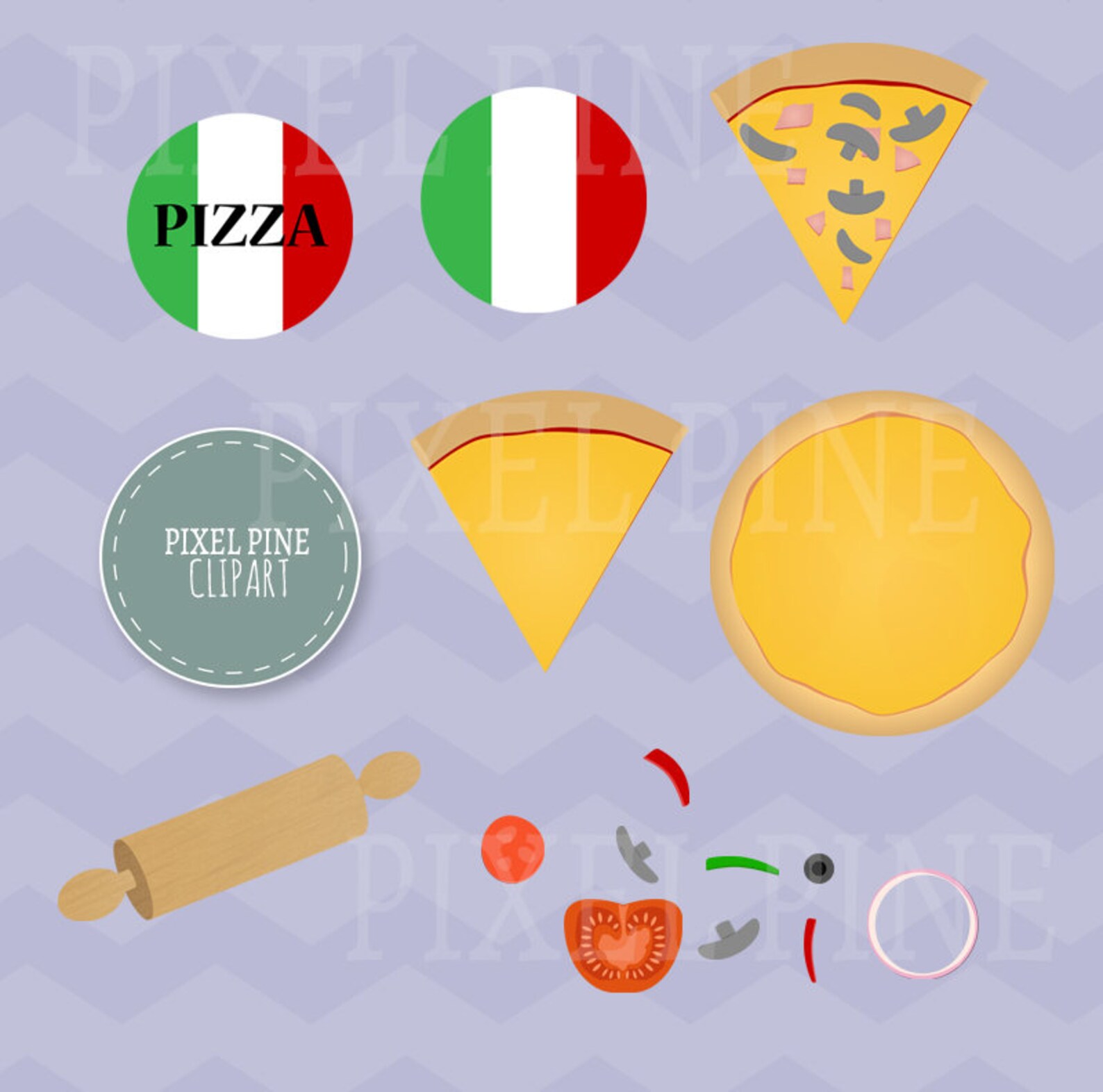 Pizza Clipart Set, 39 Pngs, 5 Pizza Party Digital Paper Jpgs ...