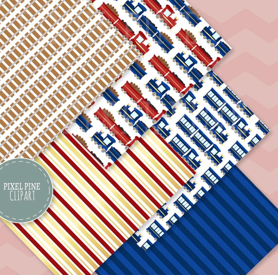 Train Clipart Set, 32 Pngs, 5 Train Digital Paper Jpgs, Commercial Use ...
