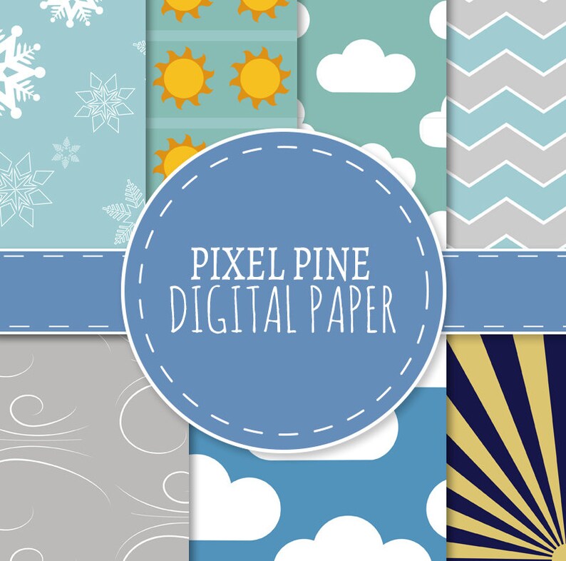 Weather Digital Paper Rain Weather Digital Paper Sunny 14 | Etsy
