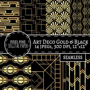 Art Deco Digital Paper, 14 Jpgs, Commercial Use, Seamless Black and ...