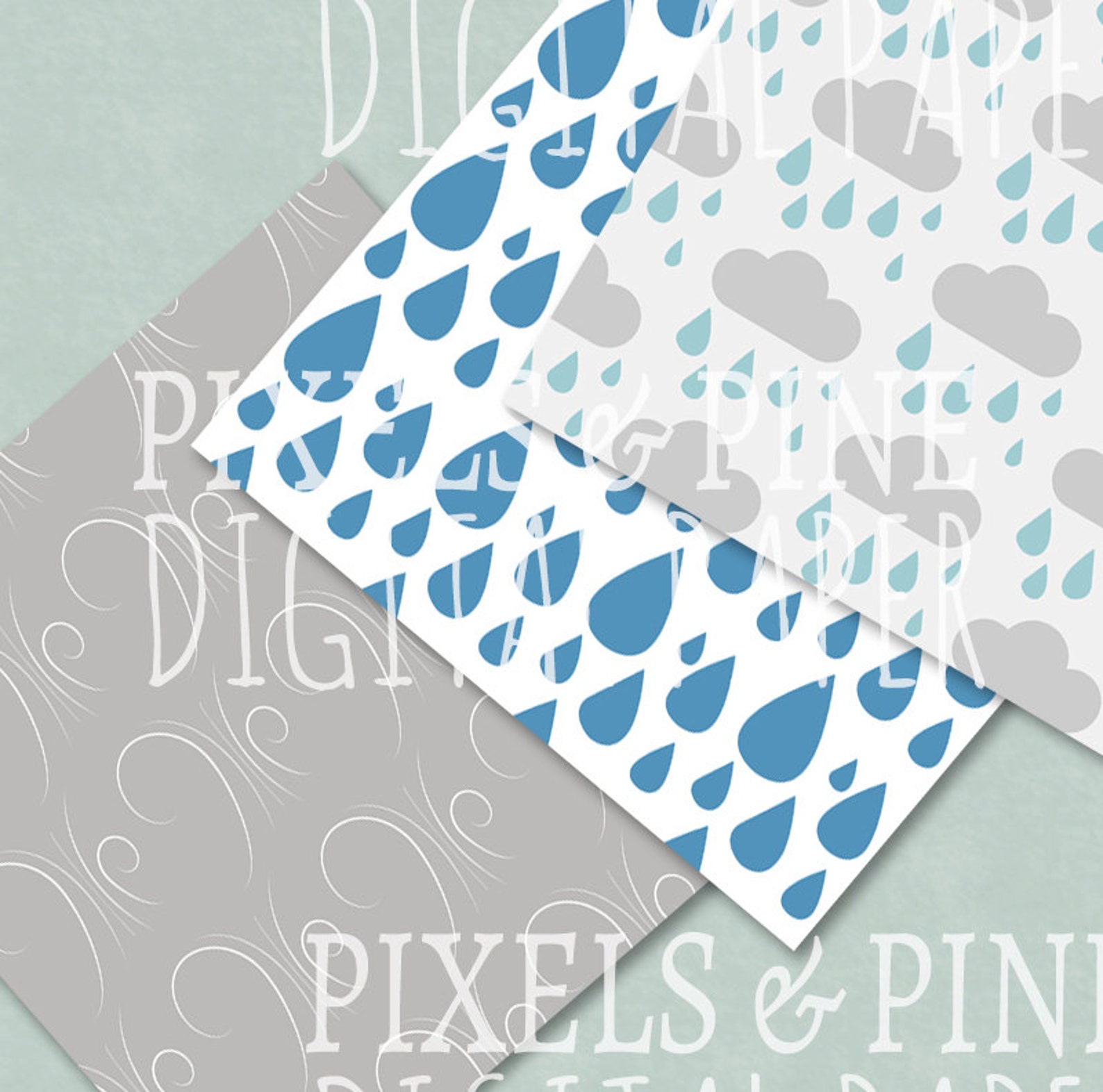 Weather Digital Paper Rain Weather Digital Paper Sunny 14 | Etsy