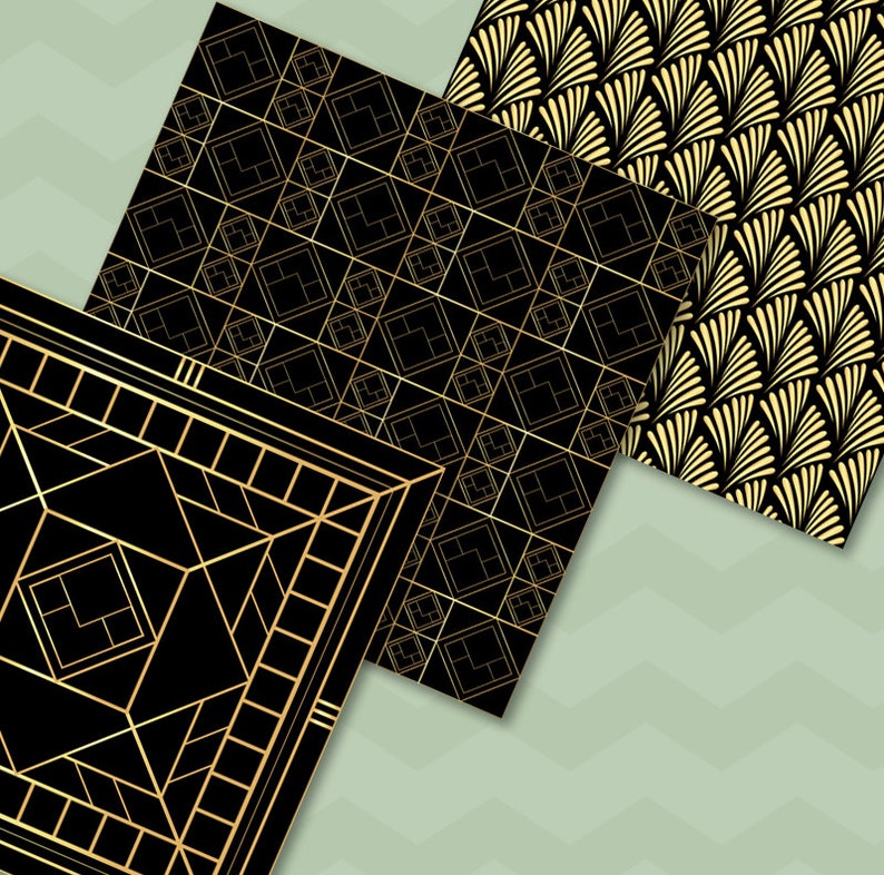 Art Deco Digital Paper, 14 Jpgs, Commercial Use, Seamless Black and ...