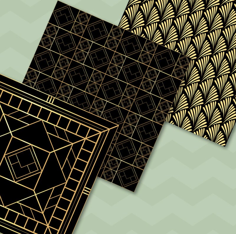 Art Deco Digital Paper, 14 Jpgs, Commercial Use, Seamless Black and ...