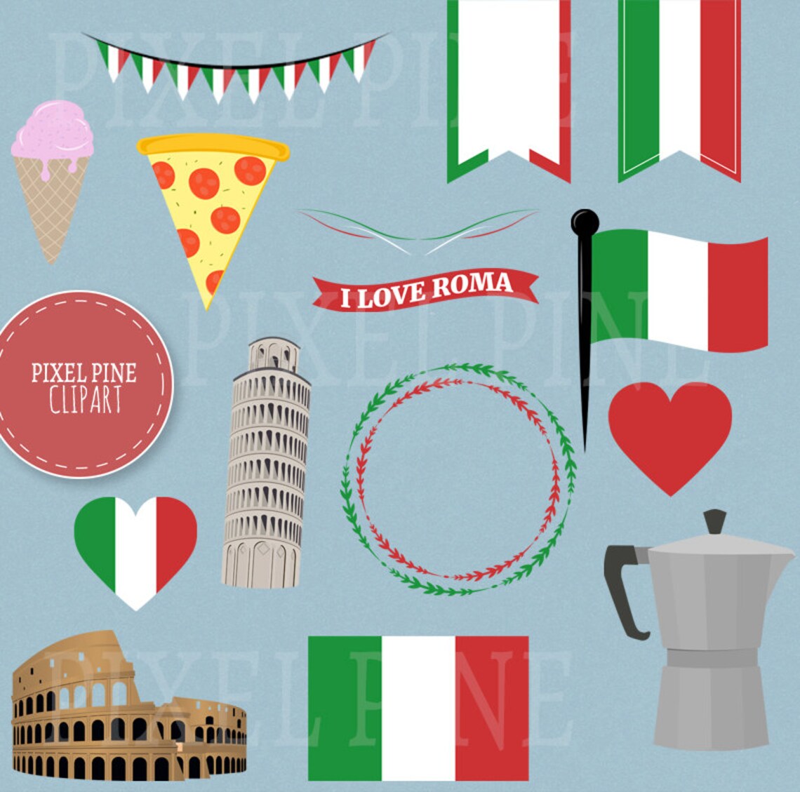 Italian Clipart Set 30 Pngs 5 Italy Digital Paper Jpgs - Etsy Canada