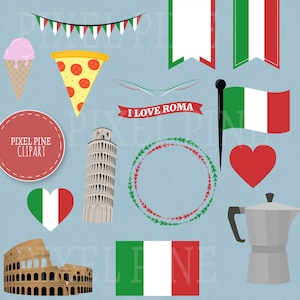 Italian Clipart Set, 30 Pngs, 5 Italy Digital Paper Jpgs, Commercial ...
