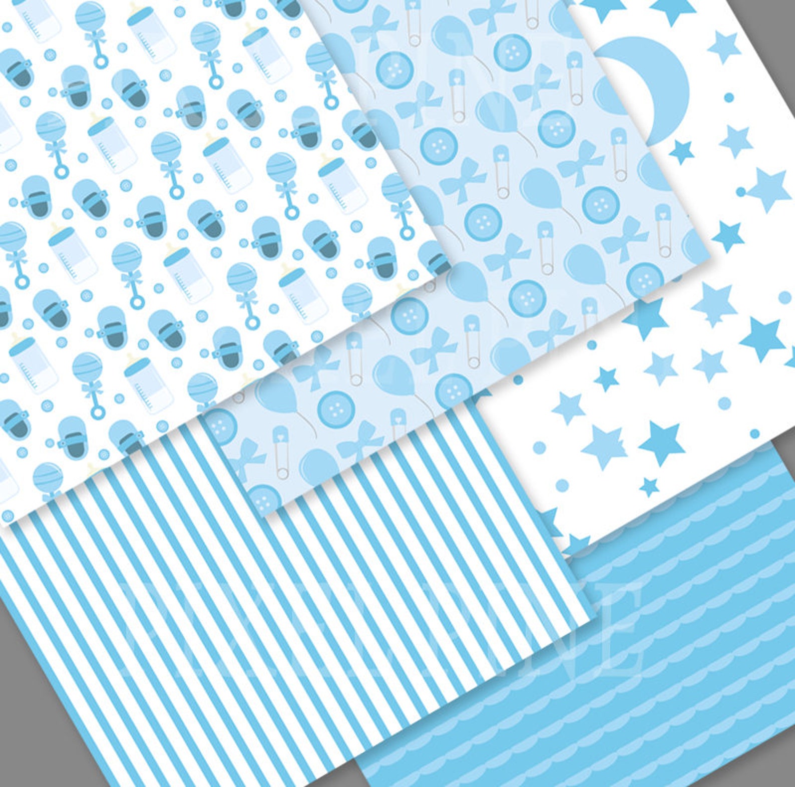 Baby Boy Clipart Set, 31 Pngs, 5 Baby Boy Digital Paper Jpgs ...
