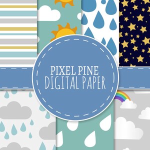 Weather Digital Paper Rain Weather Digital Paper Sunny 14 | Etsy