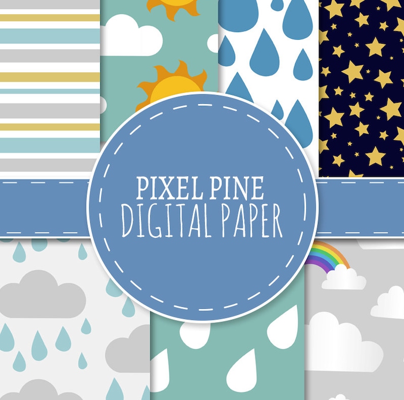 Weather Digital Paper Rain Weather Digital Paper Sunny 14 | Etsy