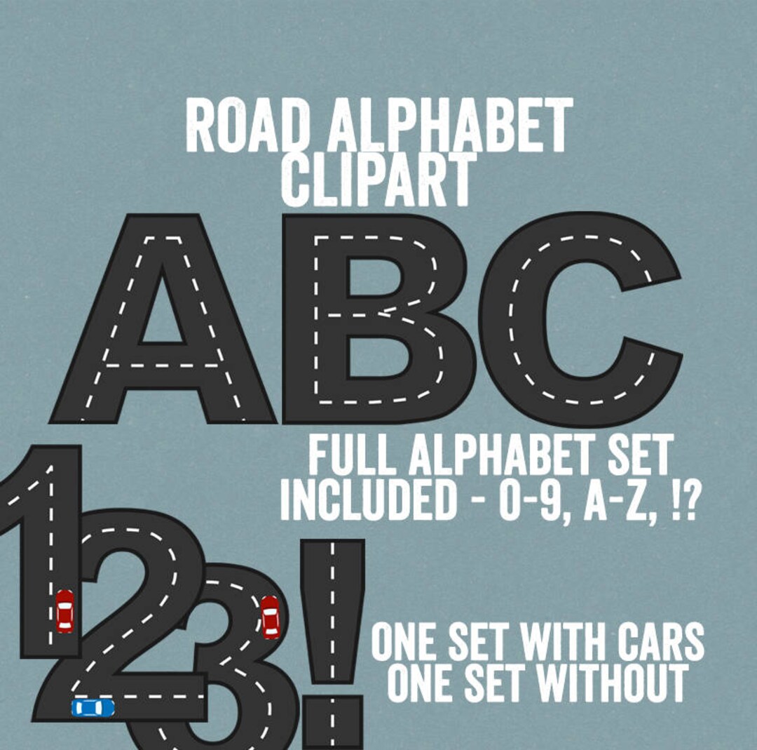 Road Alphabet Clipart, Road Way Letters, Racing Car Clipart, Commercial ...