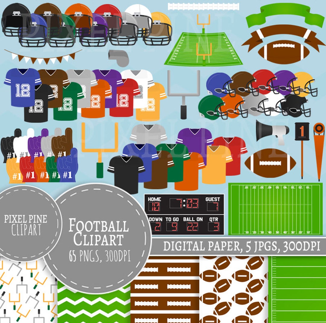 Football Clipart, American Football 65 Pngs, 5 Football Digital Paper ...
