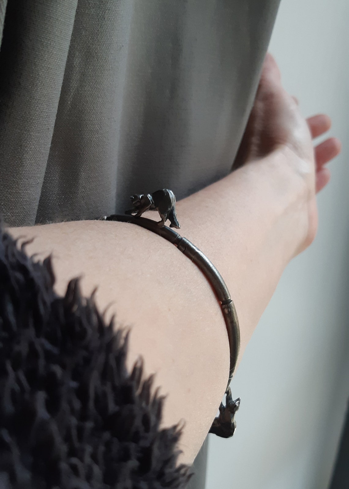 Cat Figurine Bangle Made of Sterling Silver | Etsy