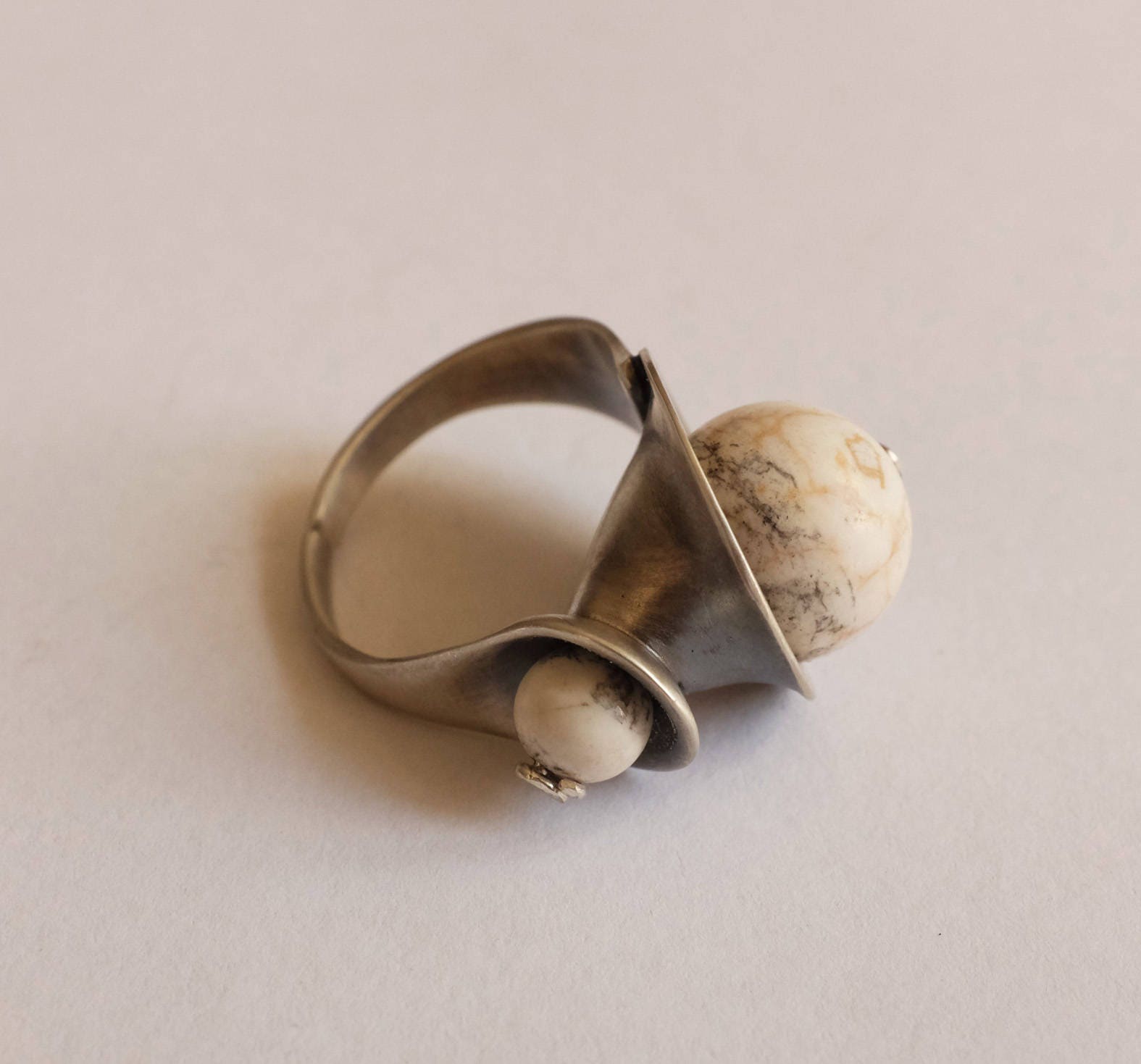 White Gemstone Ring Howlite Ring Oxidized Silver Ring | Etsy