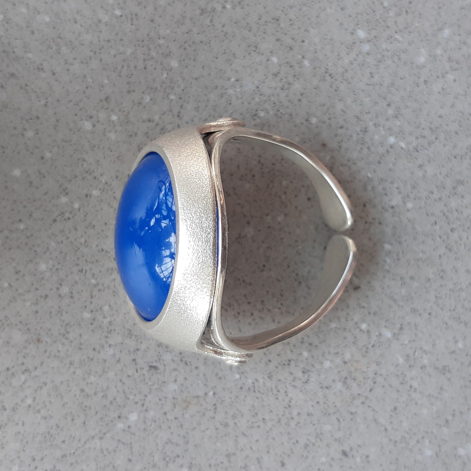 Blue Agate Stone Set in Sterling Silver Handcrafted Ring - Etsy