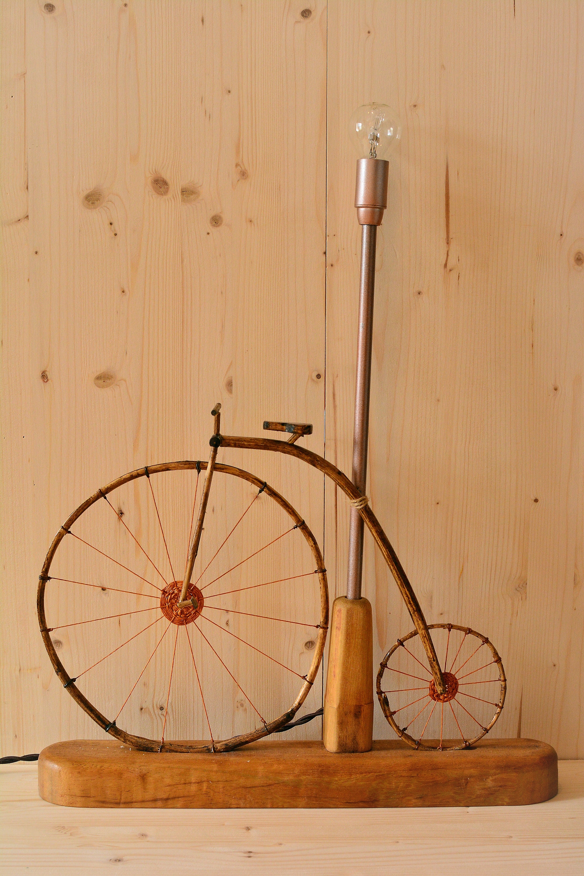 Velocipede rustic style wooden lamp.