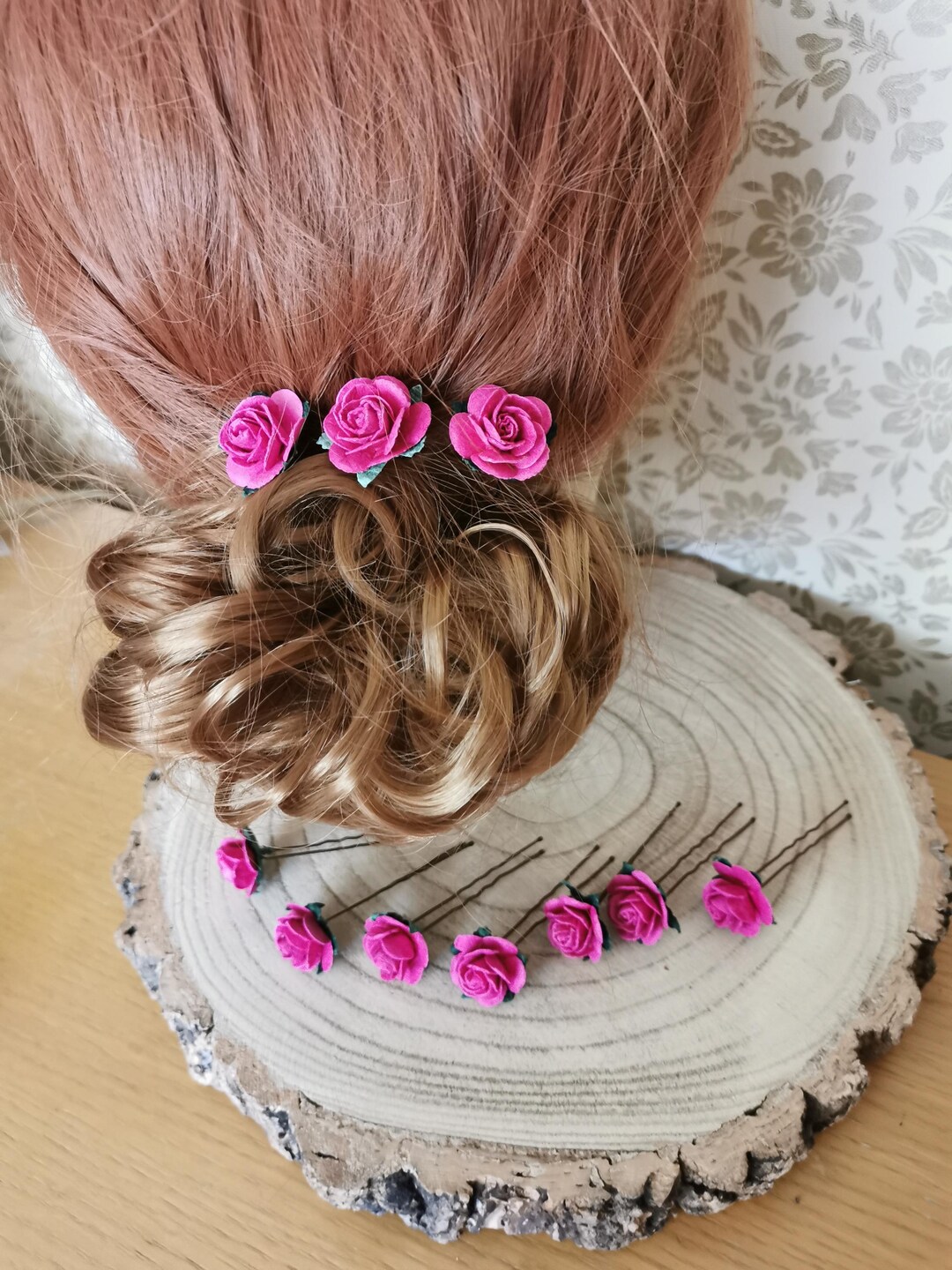 Fuschia Rose Hair Pins: Hot Pink Wedding Hair Accessories - Etsy