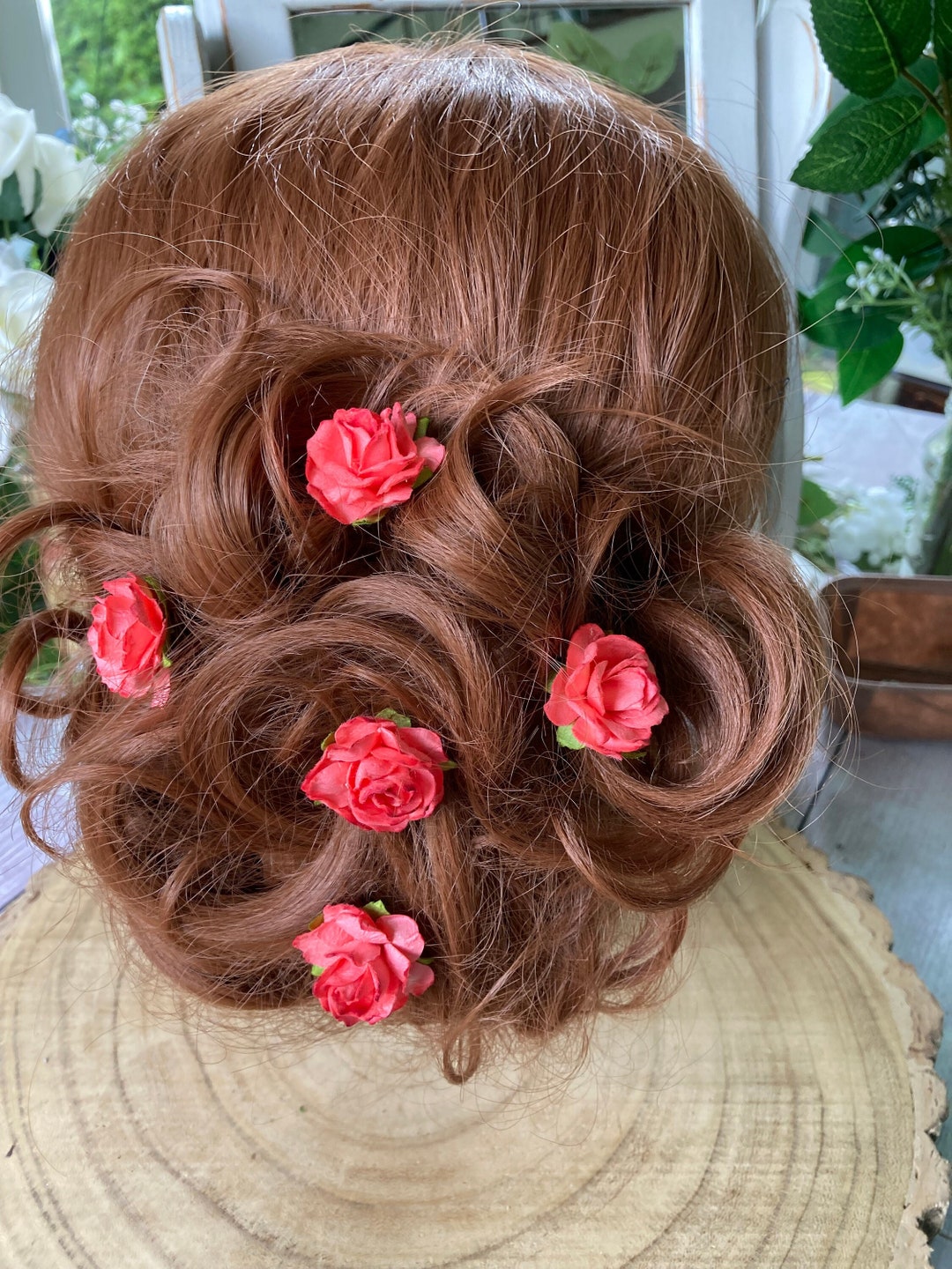 Coral Rose Hair Pins, Mulberry Rose Hair Pins Bridal Prom Bridesmaid ...