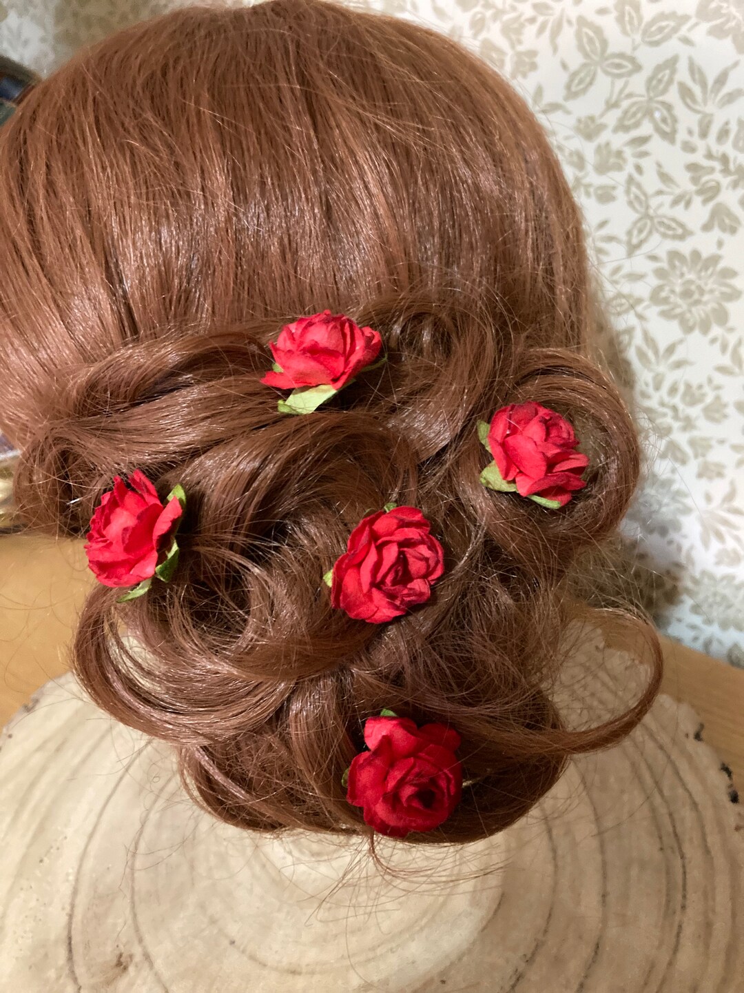 Bright Red Rose Hair Pins, Set of Red Rose Hair Clips, Mulberry Rose ...