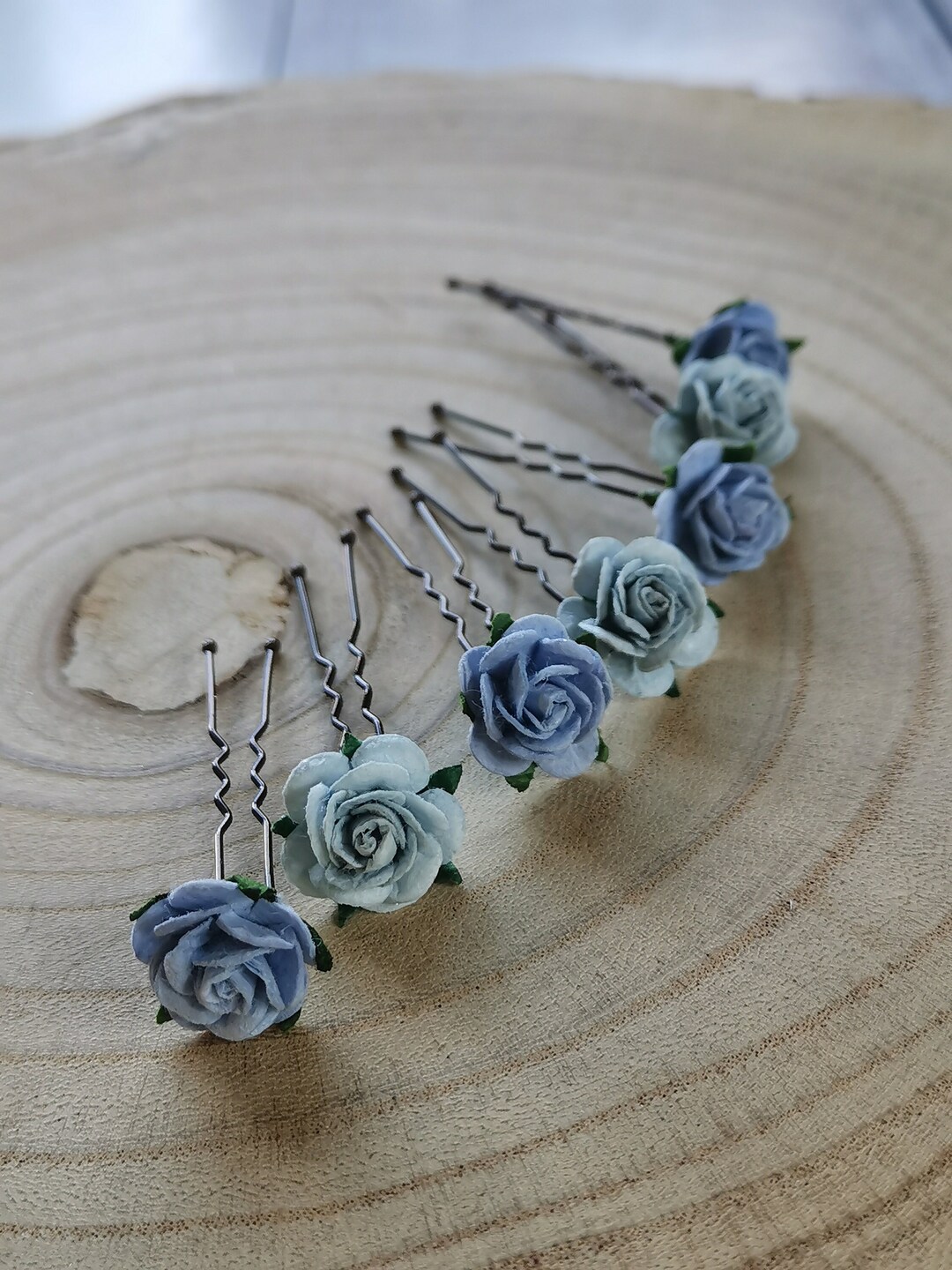Dusty Blue Rose Hair Pins, Set of Seven Mixed Blue Rose Hair Pins ...