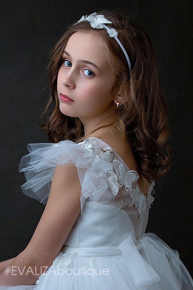 White Tulle Flower Girl Dress Butterflies Bodice Caplet Etsy