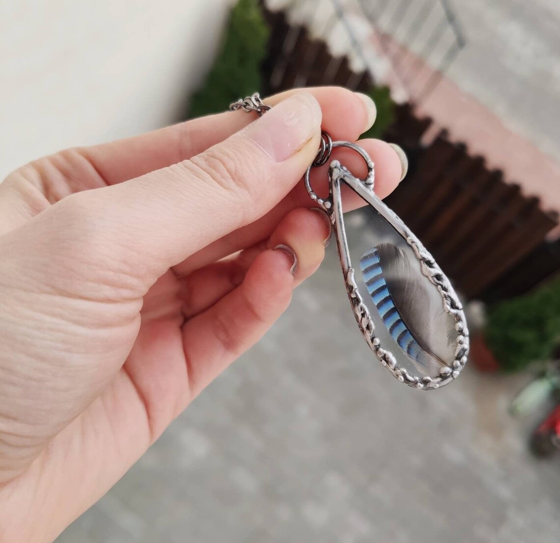 Jay Necklace Jay Feather Pendant Terrarium Feather Necklace - Etsy