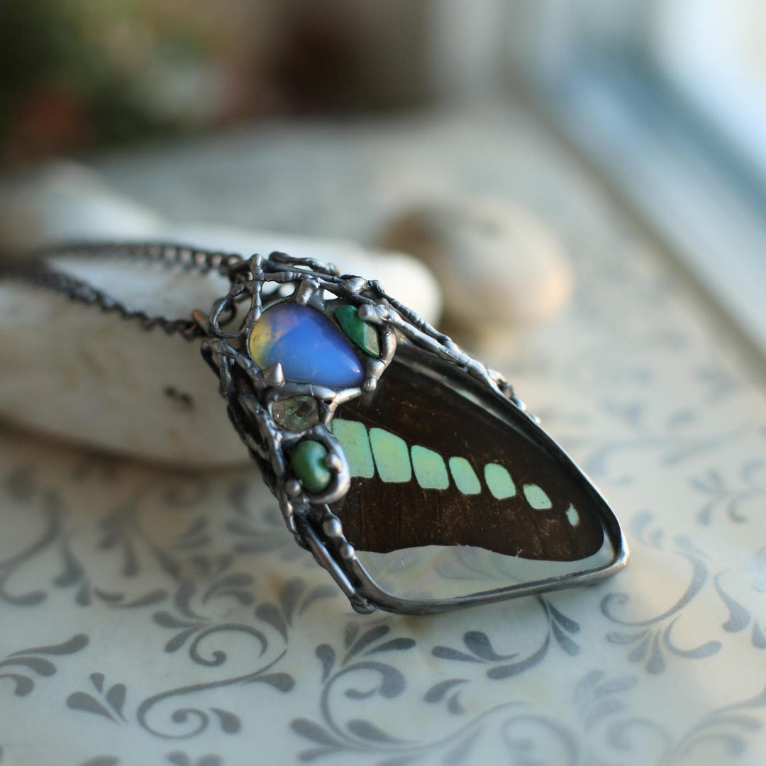 Real Butterfly Wing Necklace, Butterfly Jewelry, Green Butterfly ...