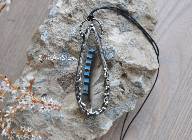 Jay Necklace Jay Feather Pendant Terrarium Feather Necklace | Etsy