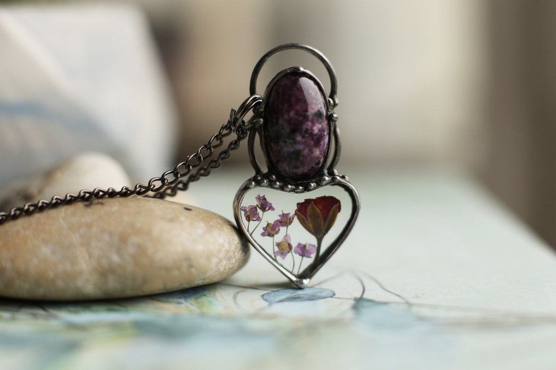 Terrarium Necklace Rose Necklace Herbarium Jewelry Crystal - Etsy