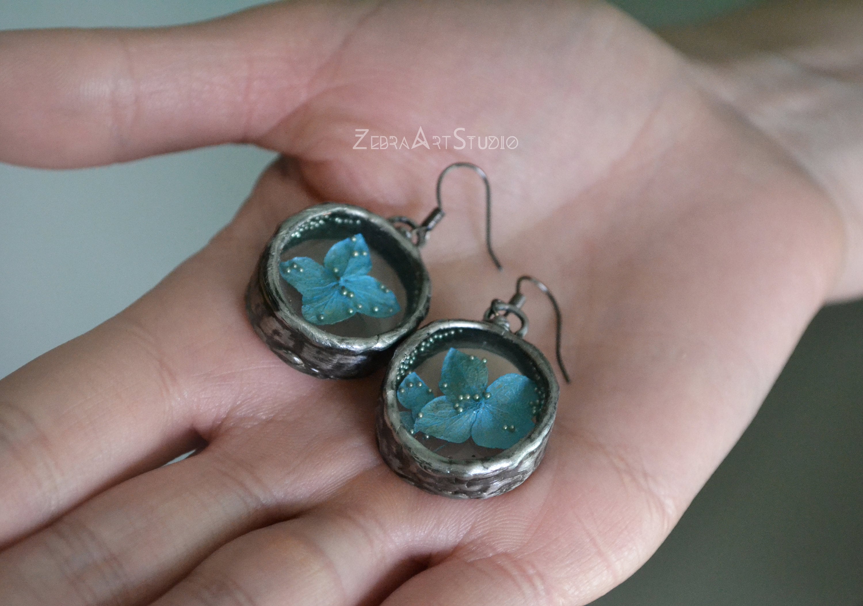 Hydrangea Earrings, Blue Flower Earrings, Botanical Earrings, Hippie ...