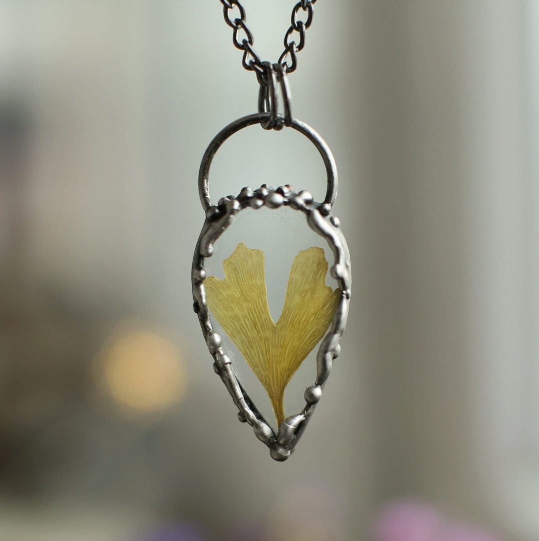 Gingko Necklace, Real Ginkgo Pendant, Real Leaf Pendant, Dainty ...